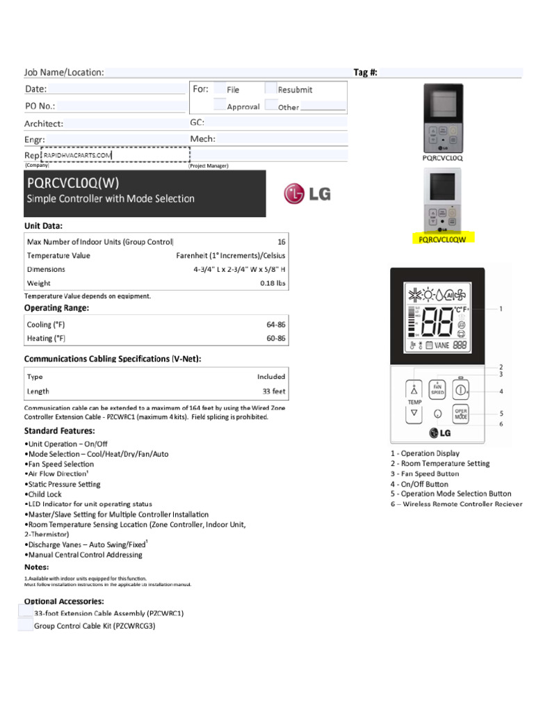 Pqrcvcl0qw - Ficha Técnica Termostato LG | PDF