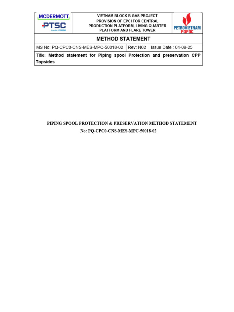 BB1 - Method Statement For Piping Spool Protection and Preservation ...