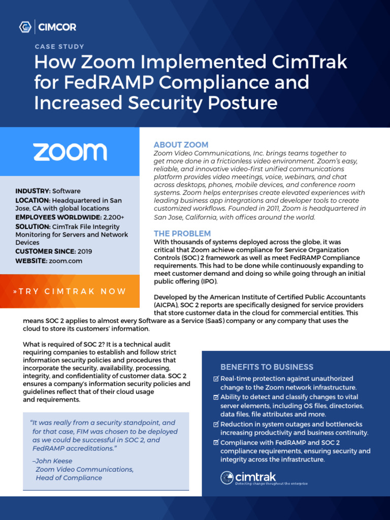 CimTrak Case Study - Zoom Video Communications | PDF | Computer ...