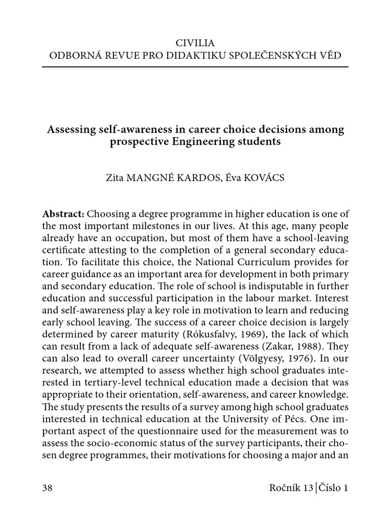 Assessing Self-Awareness in Career Choice Decision | PDF | Cost Of ...