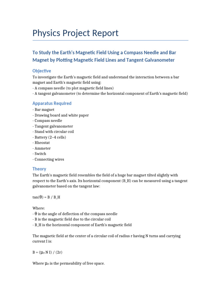 Physics Project Report Earth Magnetic Field | PDF | Magnetic Field ...