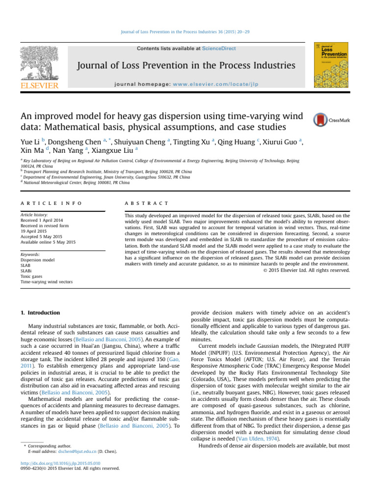 An Improved Model For Heavy Gas Dispersion Using Time-Varying Wind Data ...
