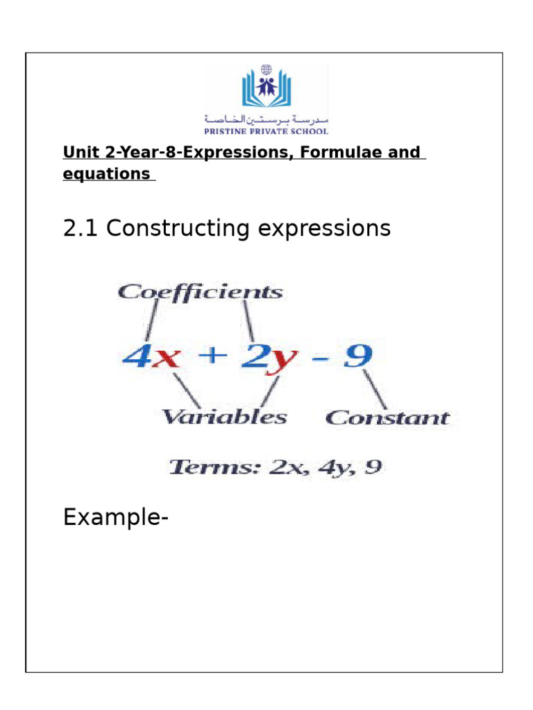 Unit-2-Expressions, Formulae and Equations | PDF