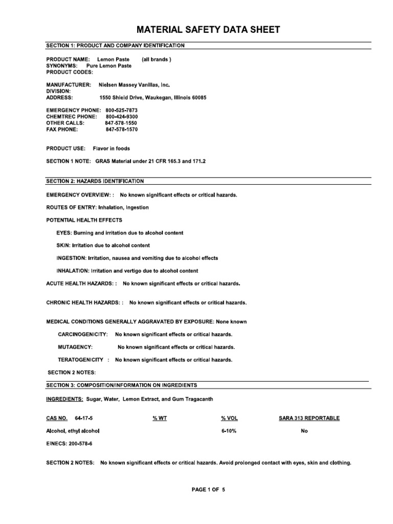 Sds Form 16 Part Lemon Paste | PDF