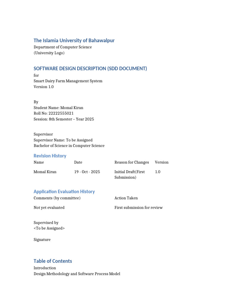 Smart Dairy Farm SDD (1) | PDF | Software Development Process | Object Oriented Programming