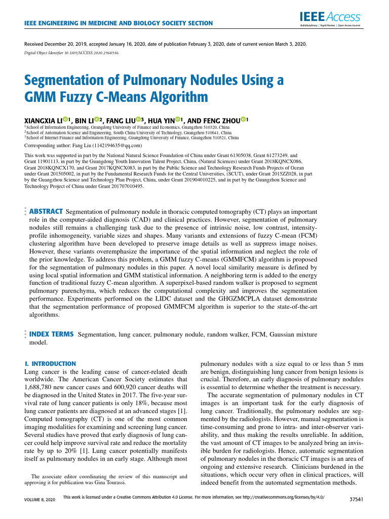 Segmentation of Pulmonary Nodules Using A GMM Fuzzy C-Means Algorithm | PDF | Image Segmentation ...