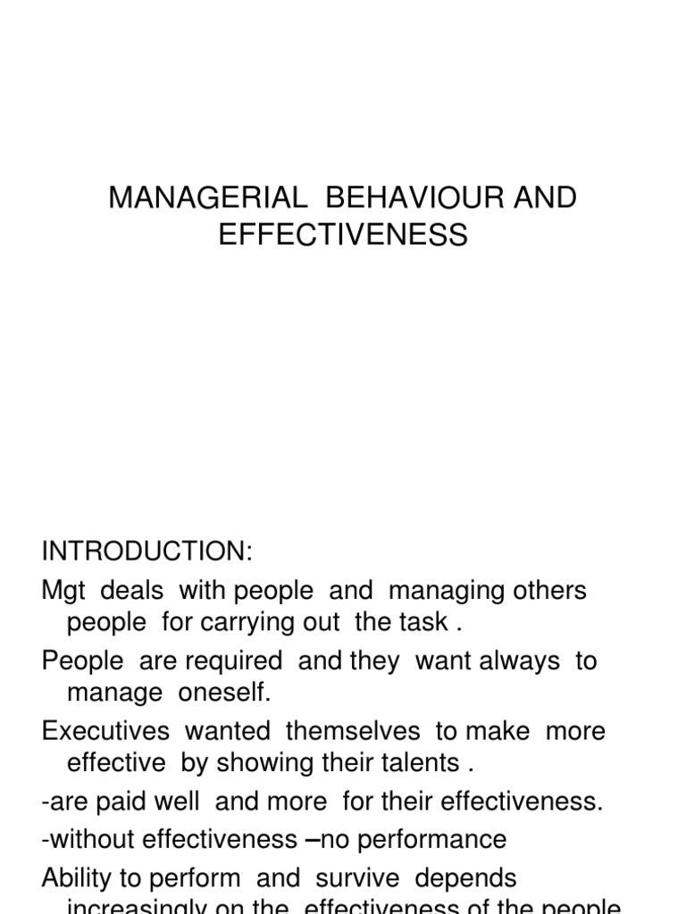 Managerial Behaviour and Effectiveness | PDF | Recruitment | Time ...