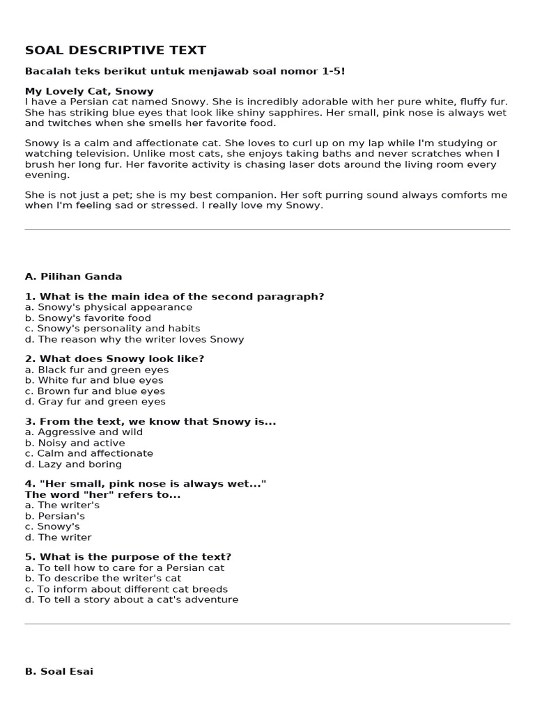 Soal Descriptive Text SMA | PDF | Cats