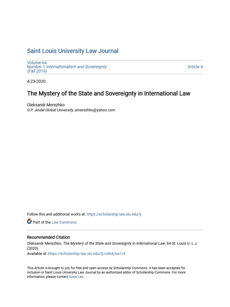 Sovereignty and State in International Law | PDF | Sovereign State ...