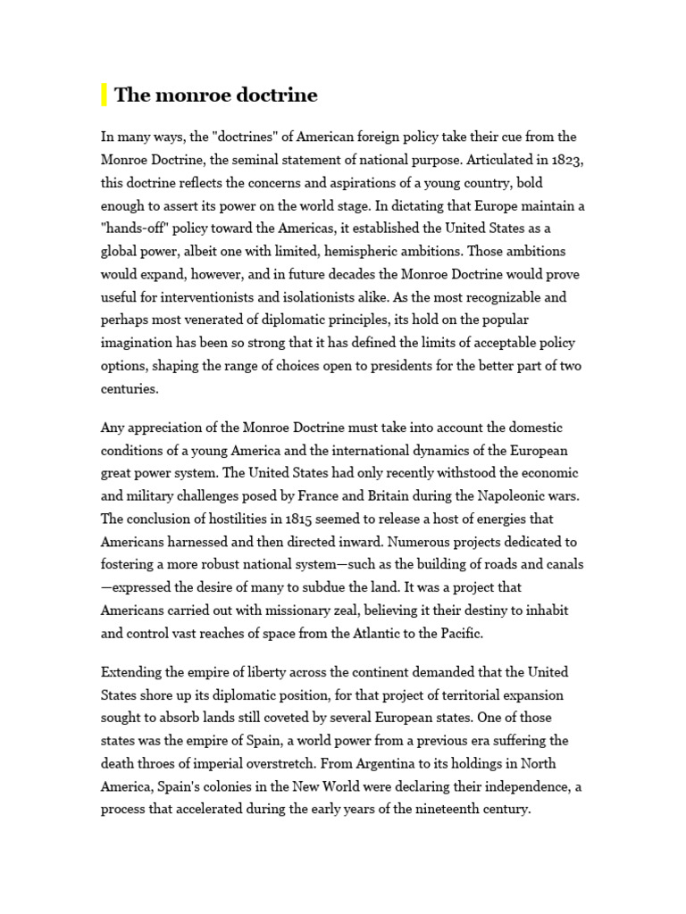 Understanding the Monroe Doctrine | PDF | British Empire | James Monroe