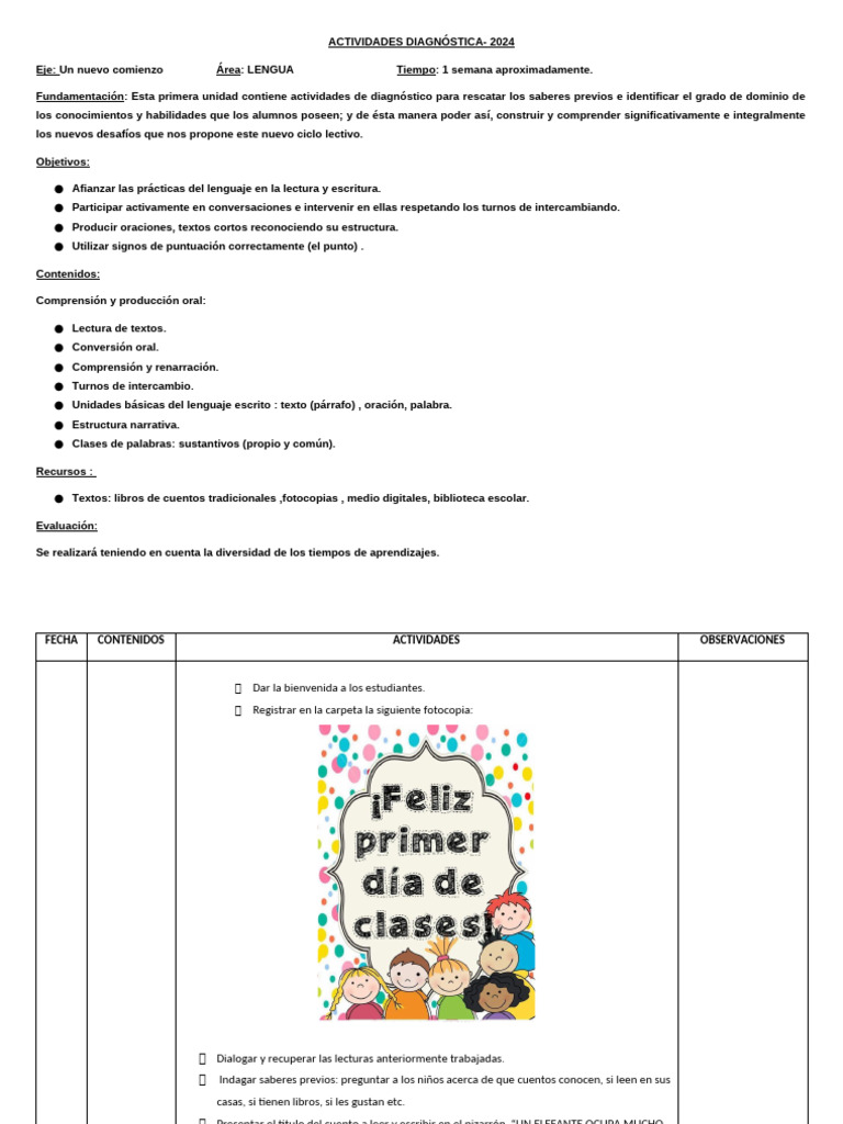 Actividades Diagnóstica Lengua | PDF | Circo | Escritura