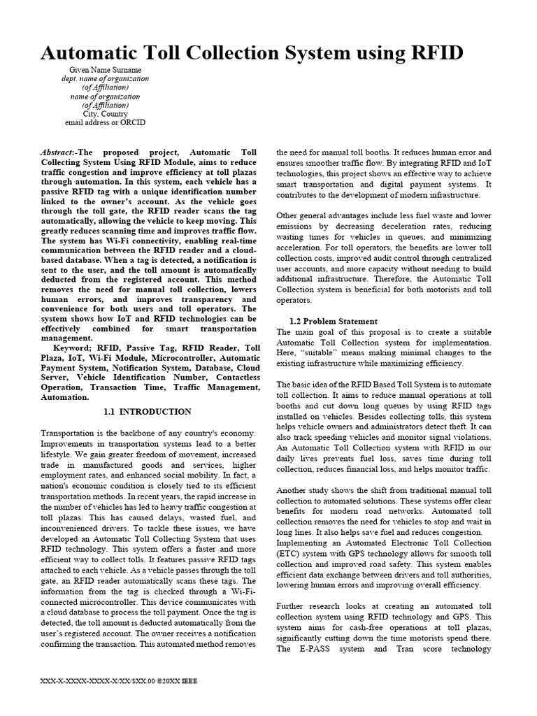 RFID-Based Automatic Toll Collection System | PDF | Radio Frequency ...