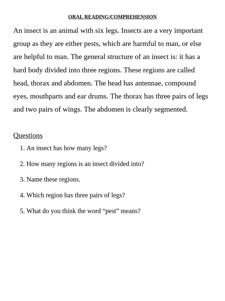 Oral Reading - Comprehension 2019 | PDF