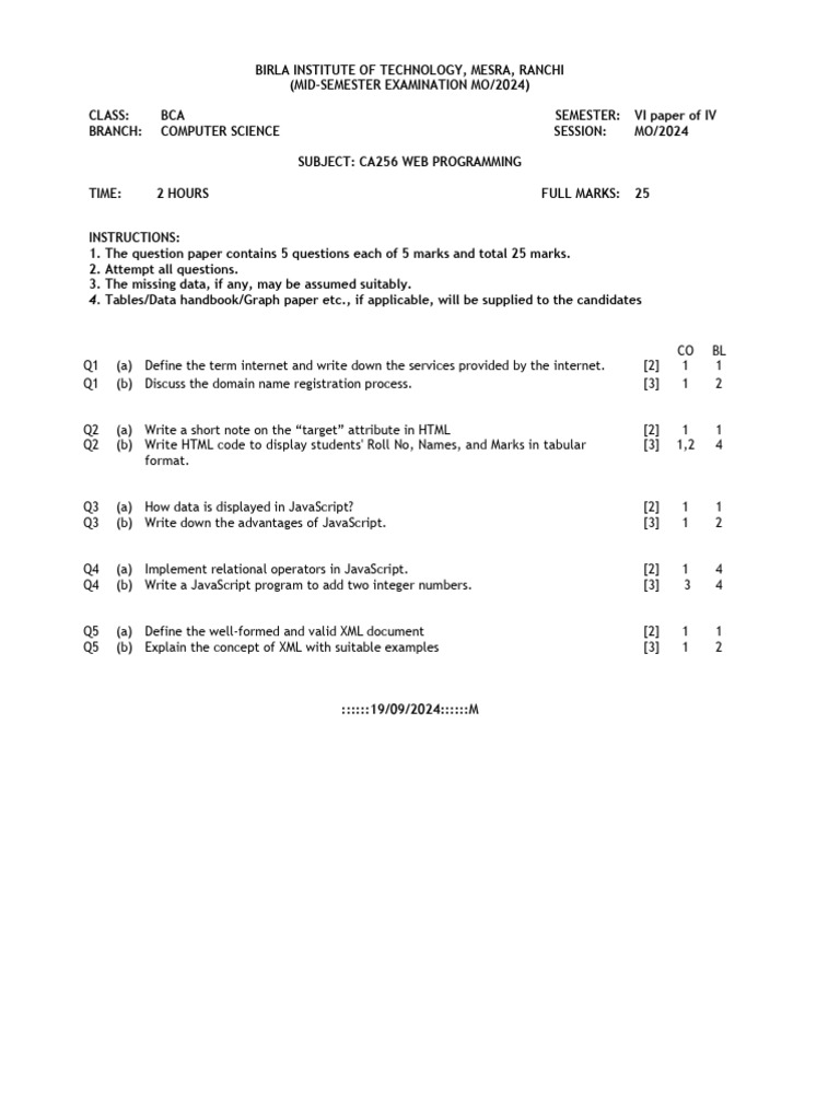 Ca256 Web Programming - Bca | PDF
