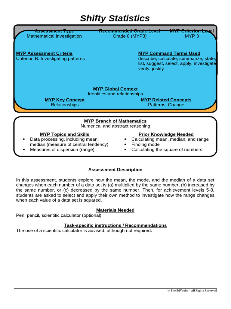 MYP3 Shifty Statistics (B) | PDF | Mean | Median