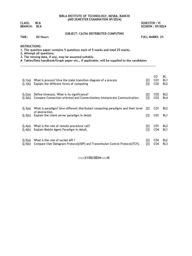 Ca356 Distributed Computing - Bca | PDF | Network Socket | Computing