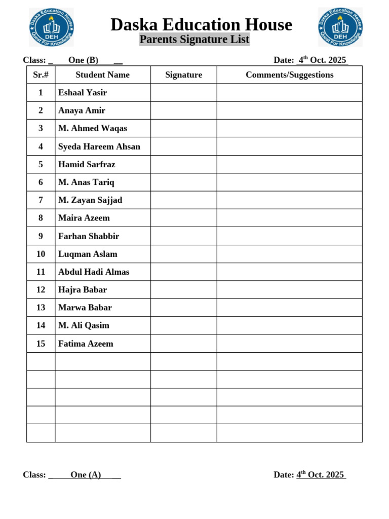 Daska Education House Parent Signatures | PDF