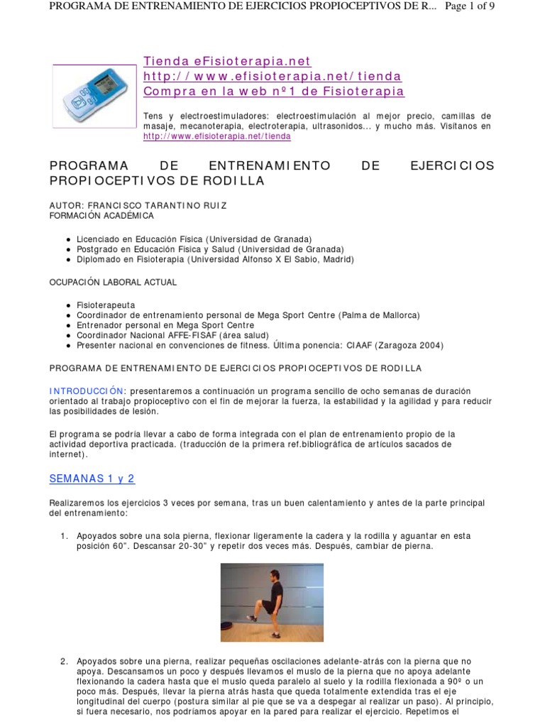 Programa Ejercicios Propiocepcion Rodilla | PDF | Pie | Rodilla