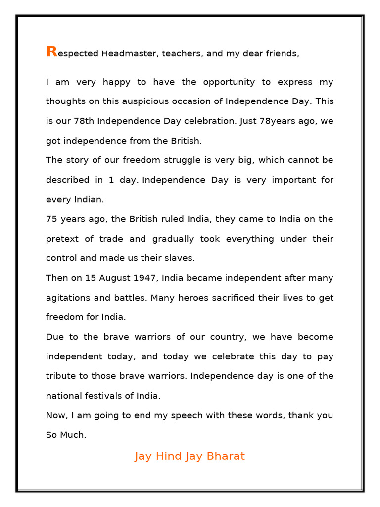 Speech On Independence Day | PDF