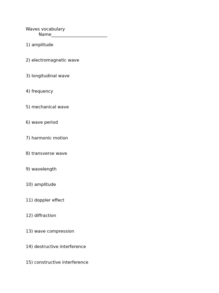 Essential Wave Vocabulary List | PDF