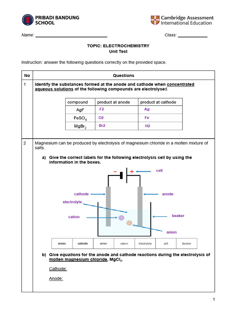 Unit Test - Electrochemistry-3 | PDF | Anode | Chemical Substances