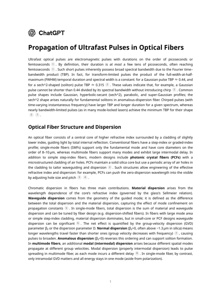 Ultrafast Pulse Propagation in Fibers | PDF | Dispersion (Optics ...