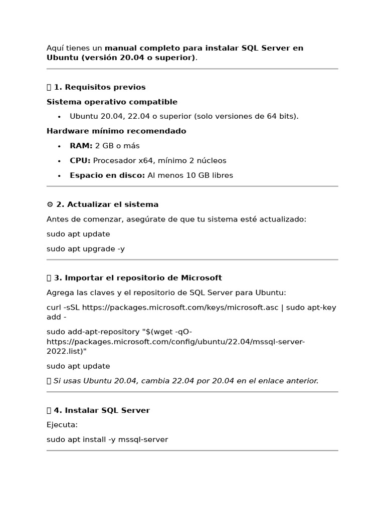 Manual Completo para Instalar SQL Server en Ubuntu | PDF | Servidor SQL de Microsoft | Ciencias ...