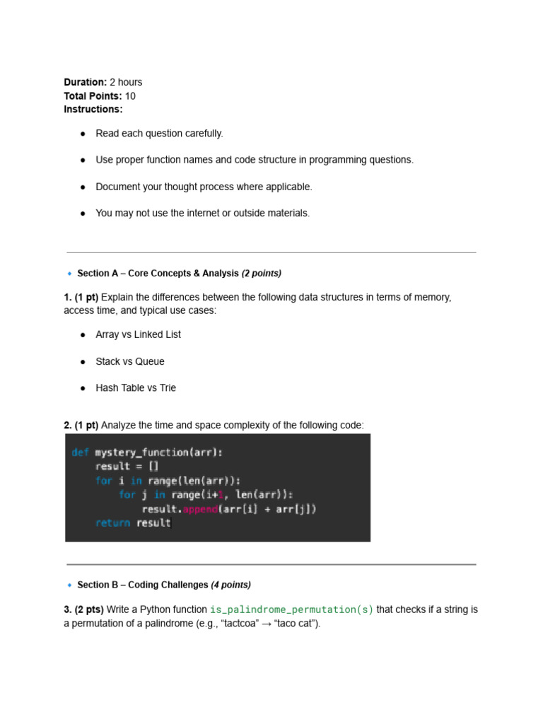 Data Structure Exam | PDF