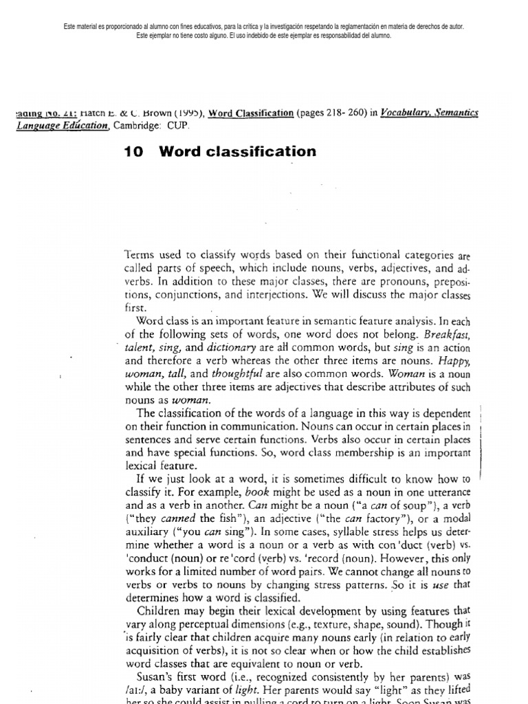 Word Classification | Download Free PDF | Part Of Speech | Verb