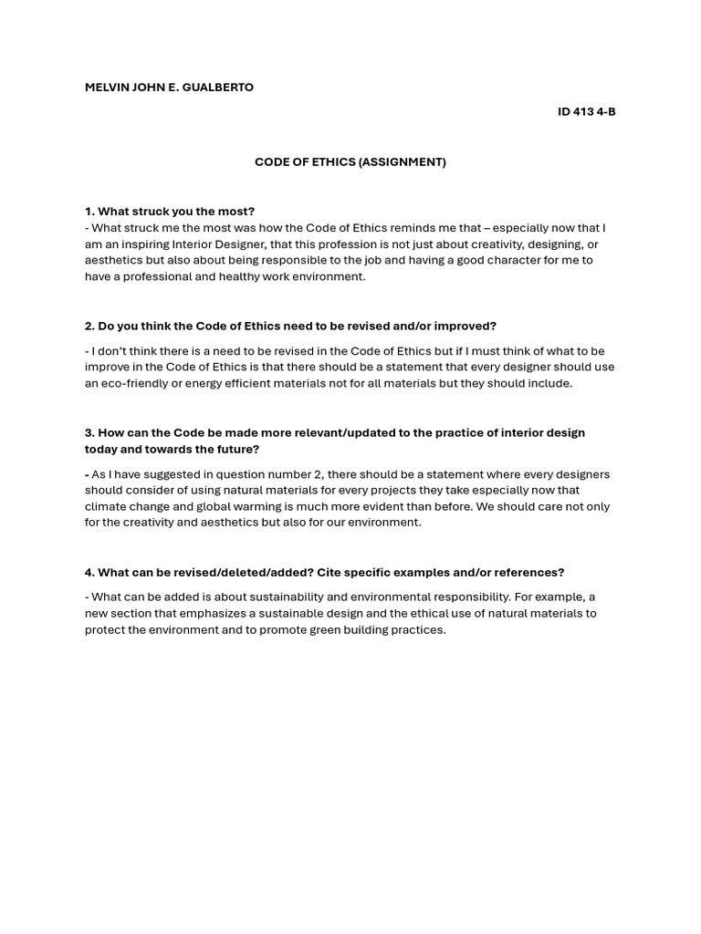 Code of Ethics for Interior Designers | PDF
