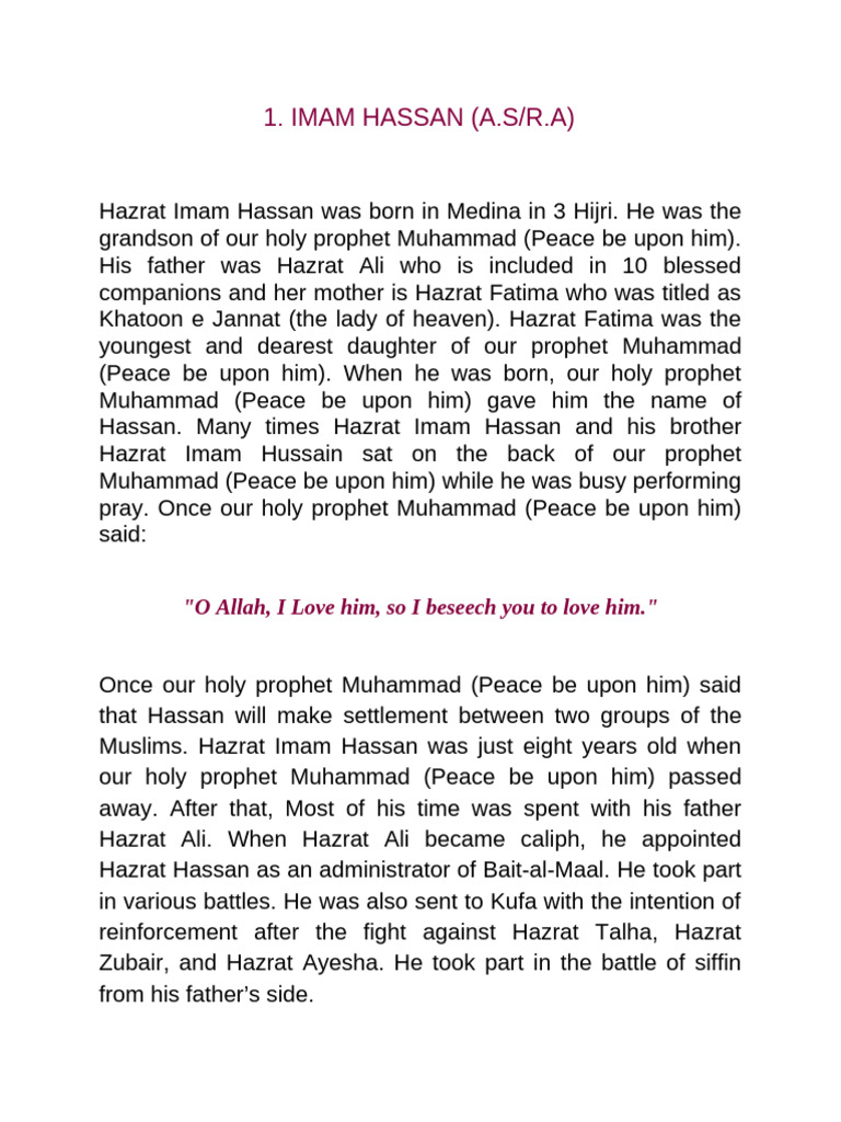 Life and Legacy of Imam Hassan & Hussain | PDF | Husayn Ibn Ali | Ali