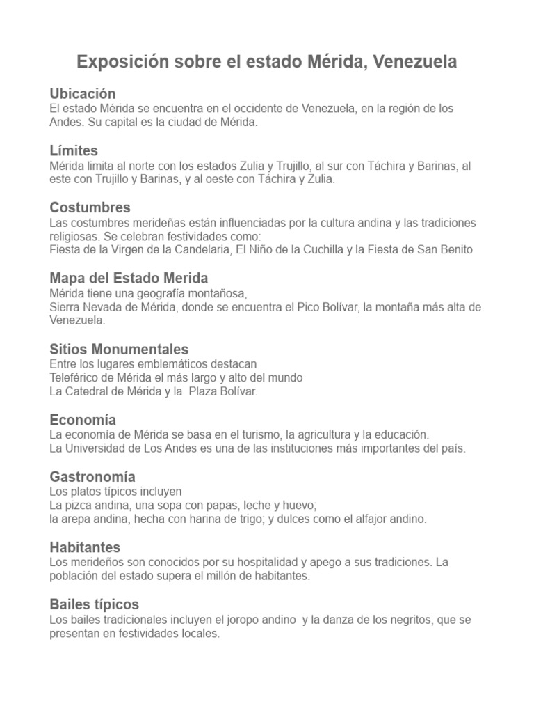 Estado Mérida: Cultura y Turismo en Venezuela | PDF | Andes