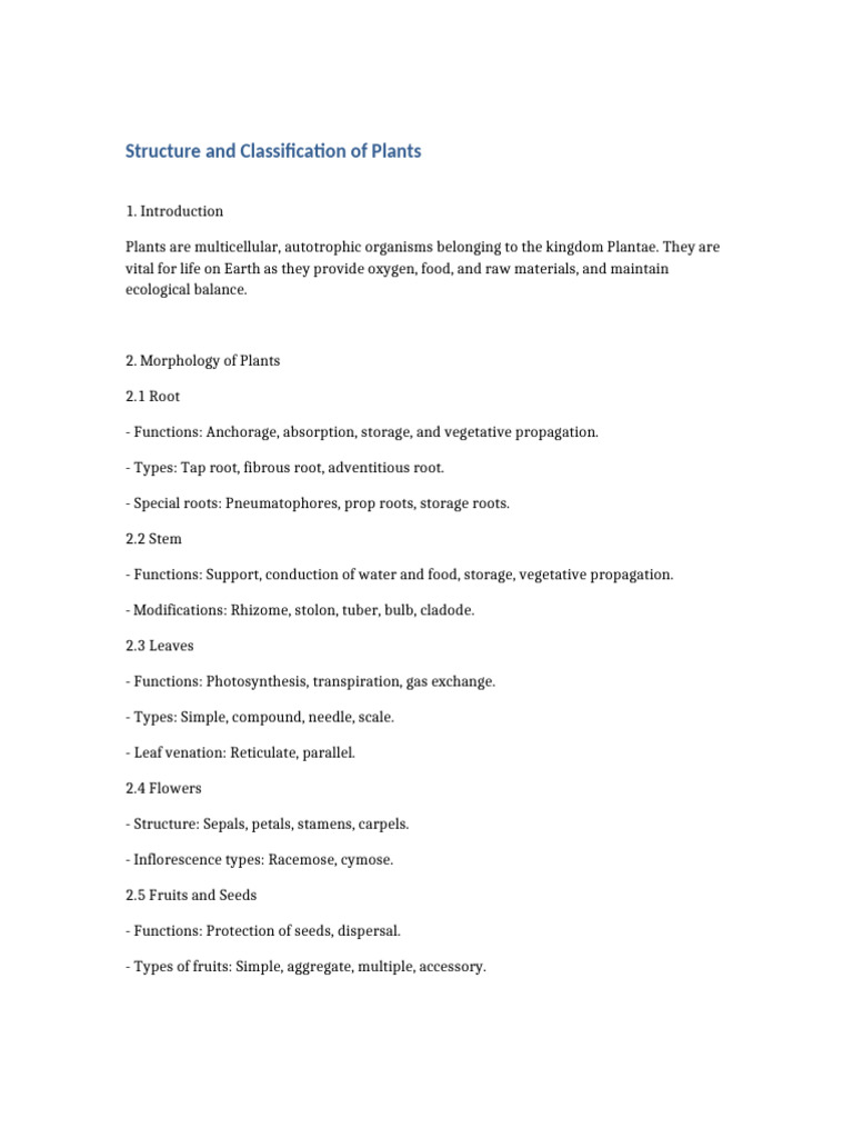 Plant Structure and Classification Guide | PDF