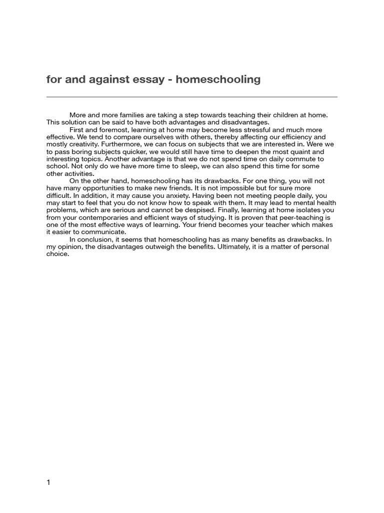 Pros and Cons of Homeschooling | PDF