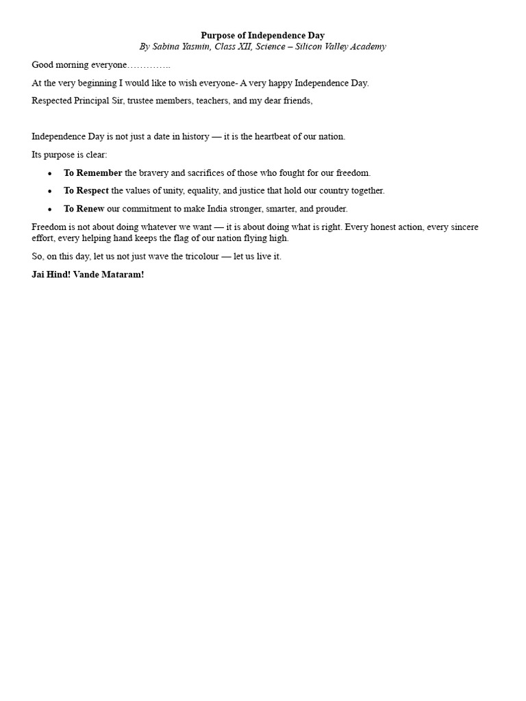 Purpose of Independence Day | PDF