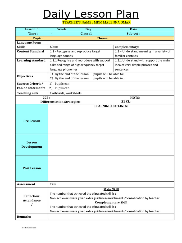 Daily Lesson Plan Y1 Y2 Y3 2019 | PDF | Lesson Plan | Teachers