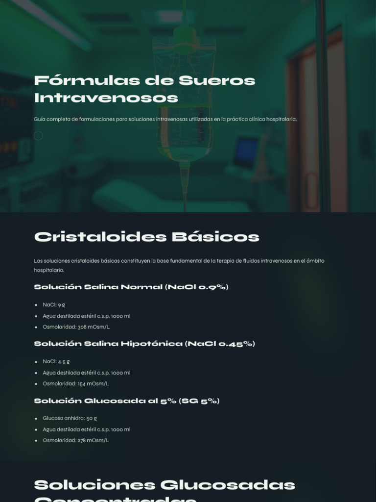 Fórmulas de Sueros Intravenosos Clínicos | PDF | Solución salina (medicina)