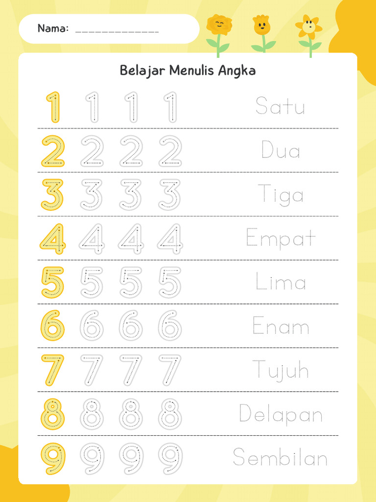 Belajar Menulis Angka Lembar Kerja Kuning Ceria - 20251021 - 194938 ...