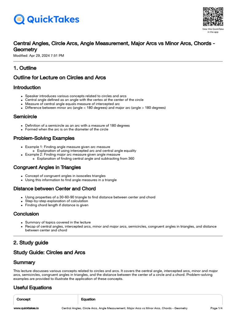 Central Angles, Circle Arcs, Angle Measurement, Major Arcs Vs Minor ...