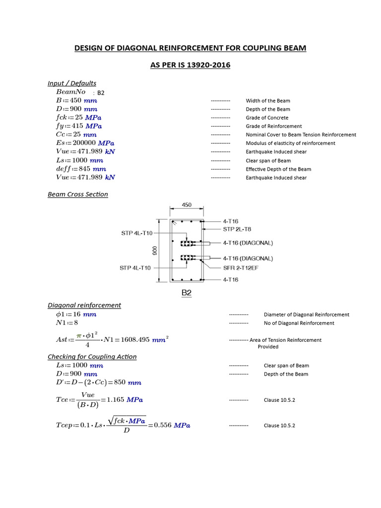 Diagonal Reinforcement Design for Beams | PDF | Beam (Structure ...