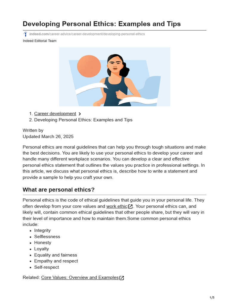Developing Personal Ethics Examples and Tips | PDF | Leadership | Value ...