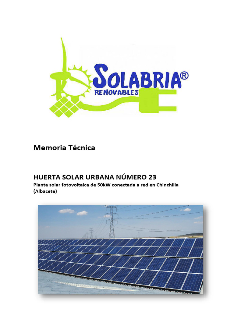 Huerta Solar Urbana 23: Planta 50kW Chinchilla | PDF | Fotovoltaica ...