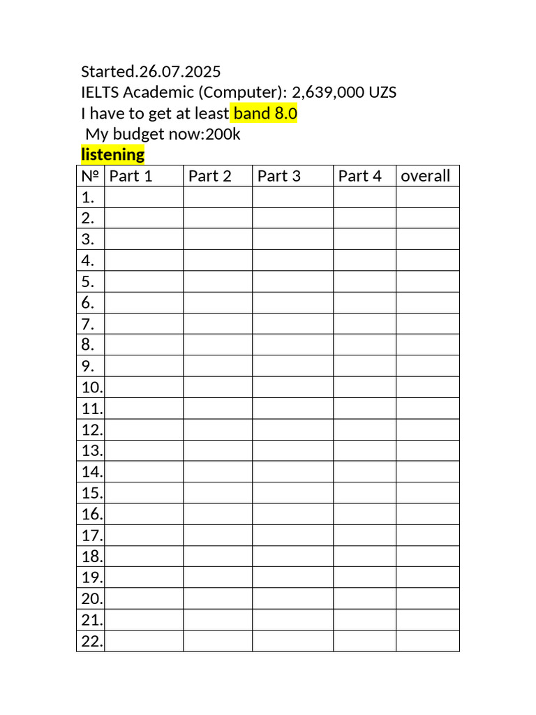 IELTS Academic Preparation Plan | PDF