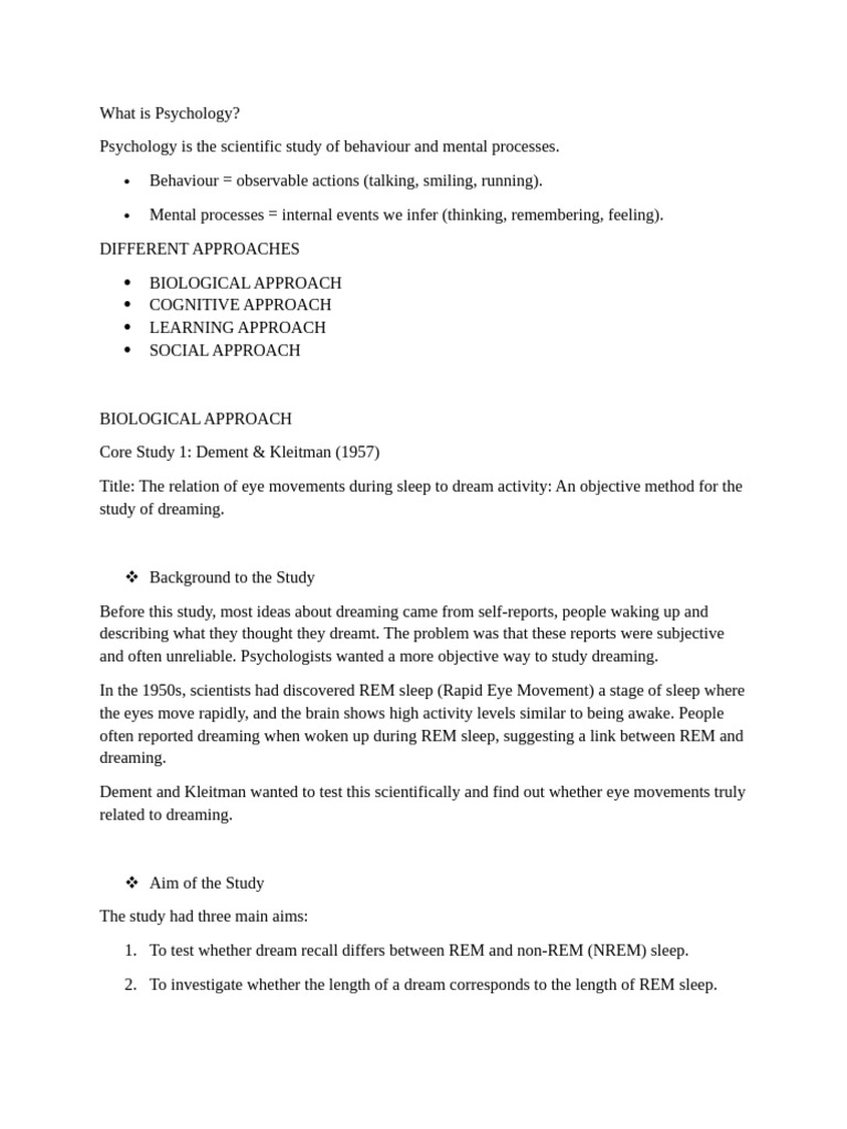 Psychology Biological Approach Core Studies | PDF | Sleep | Rapid Eye ...