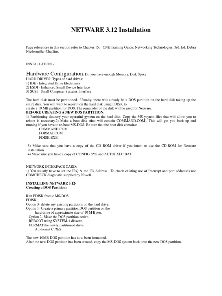 Netware 3.12 Install | PDF | Computer File | System Software