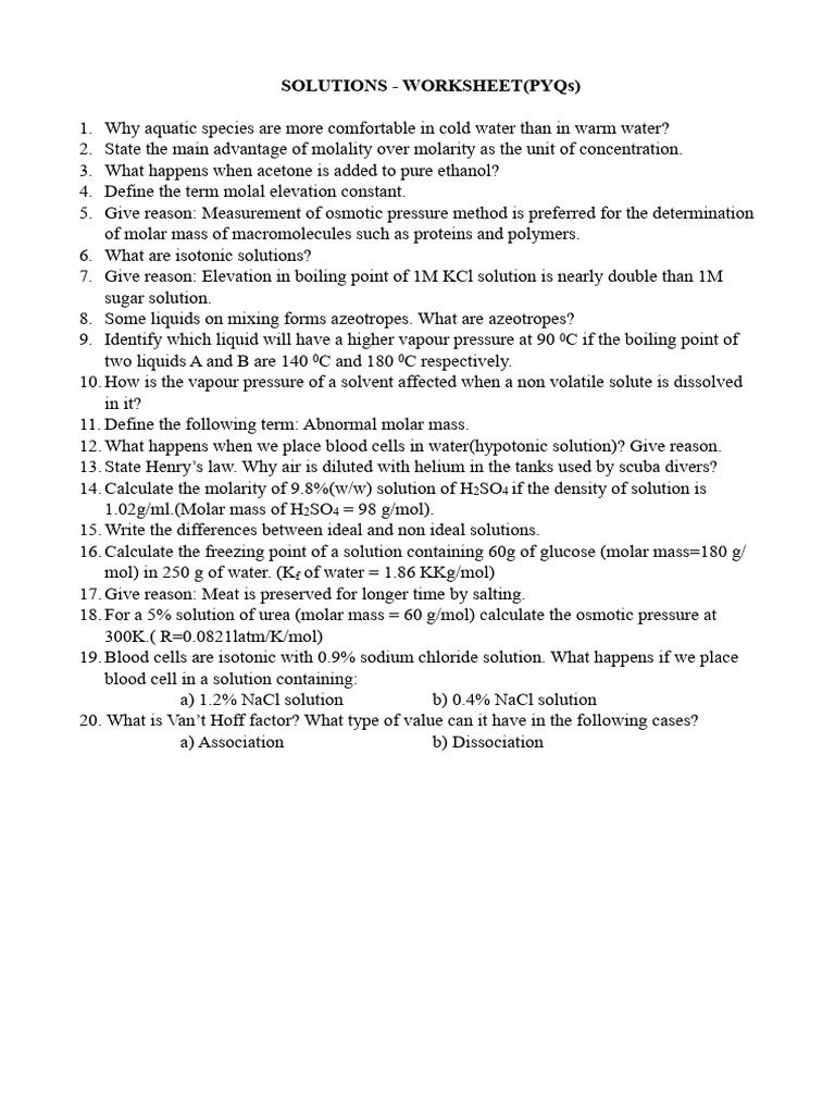 Solutions - Worksheet | PDF
