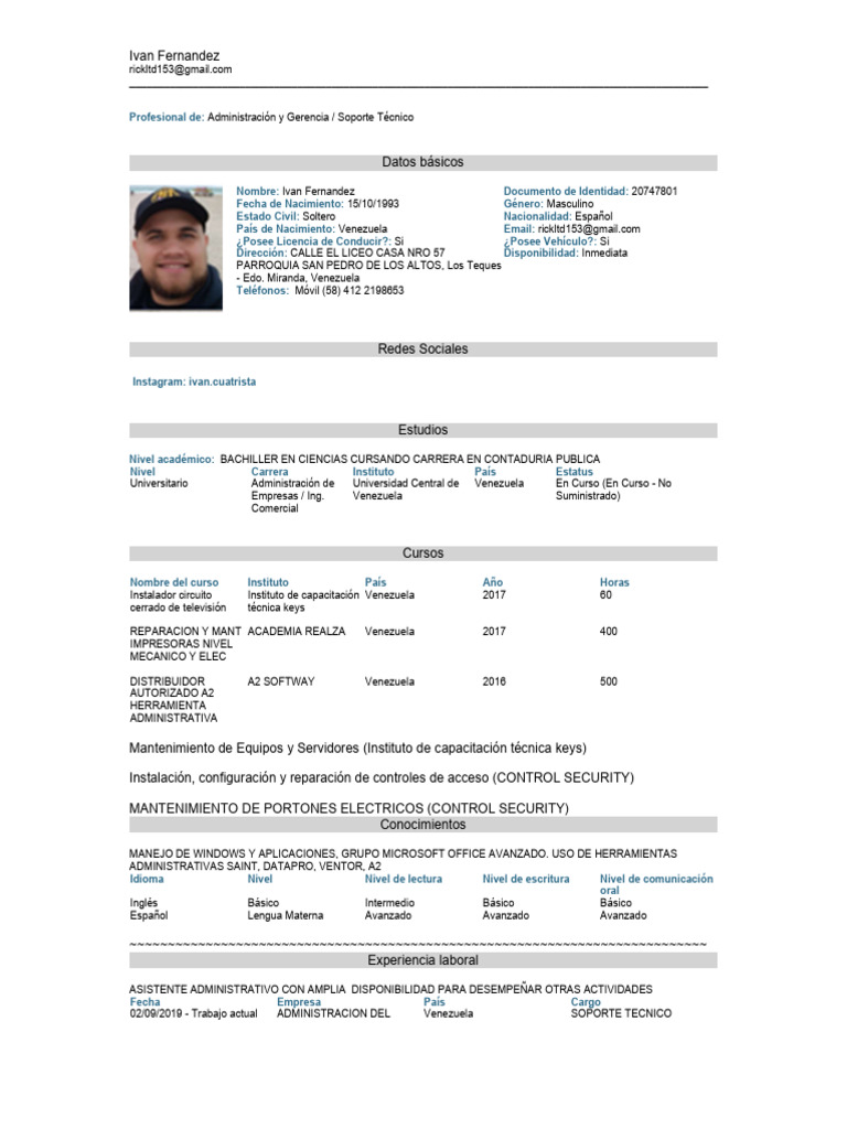 CV Ricardo | PDF | Soporte técnico | Presupuesto