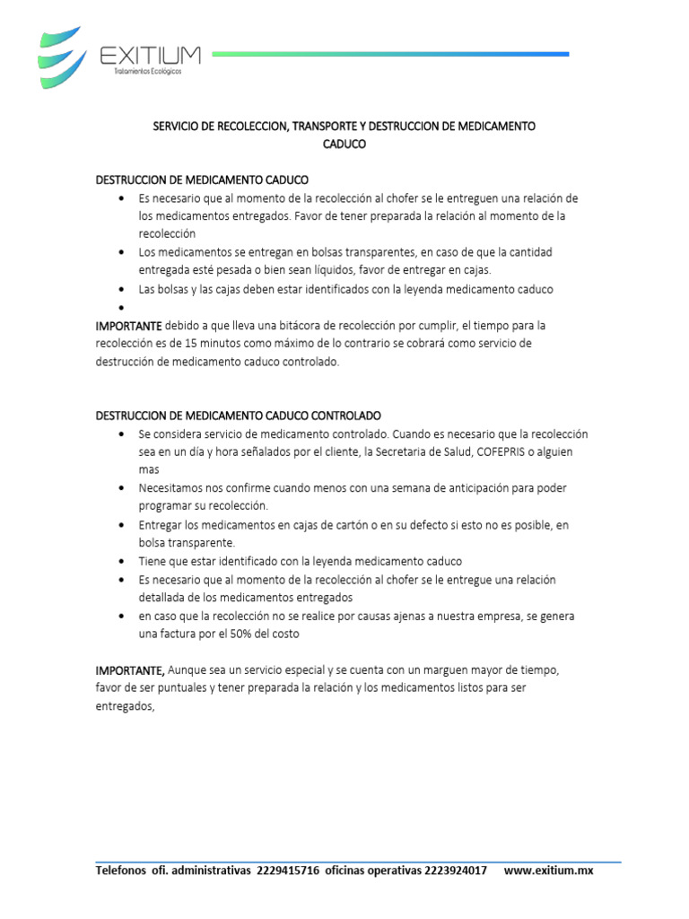 Recolección y Destrucción de Medicamentos Caduco | PDF