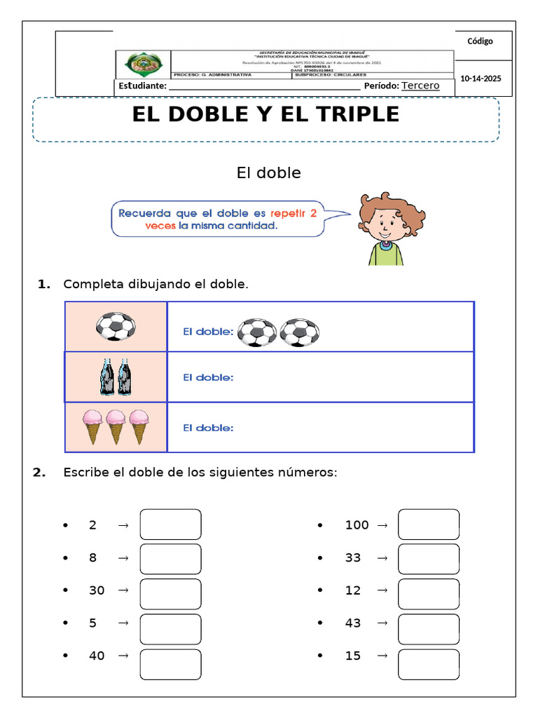 Doble y Triple para Segundo Grado de Primaria | PDF