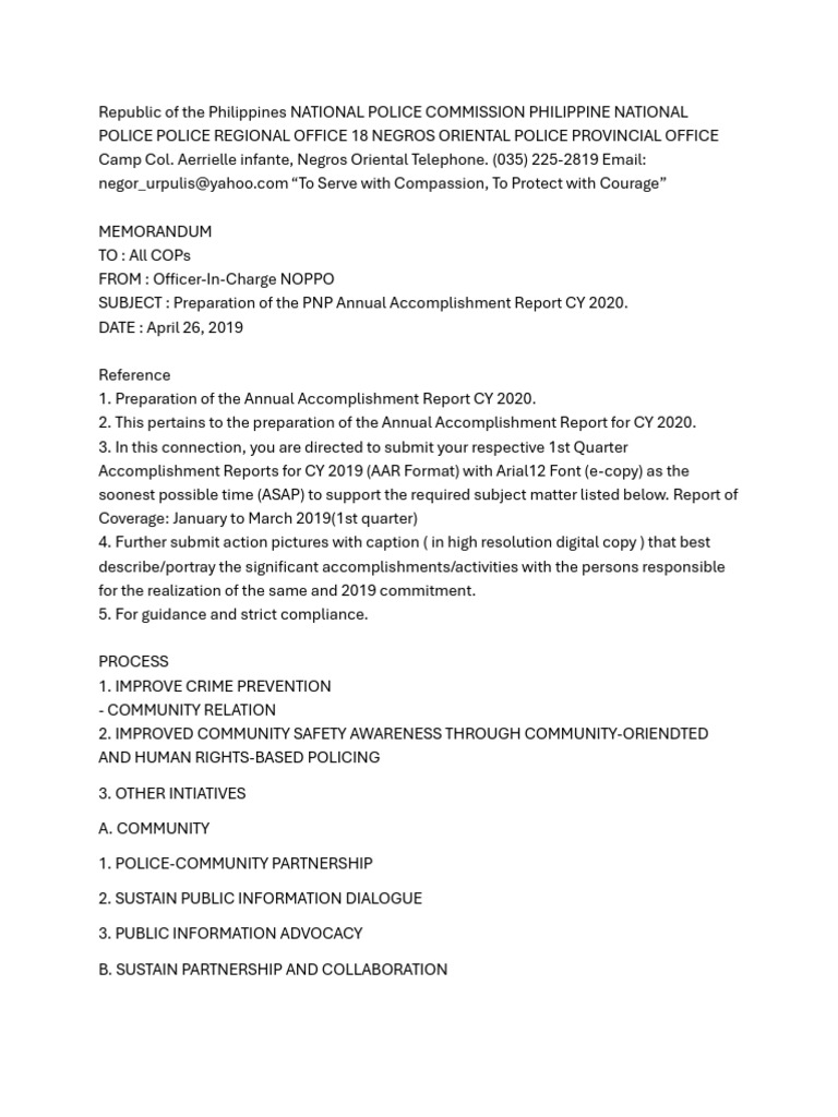PNP Annual Accomplishment Report Guide | PDF